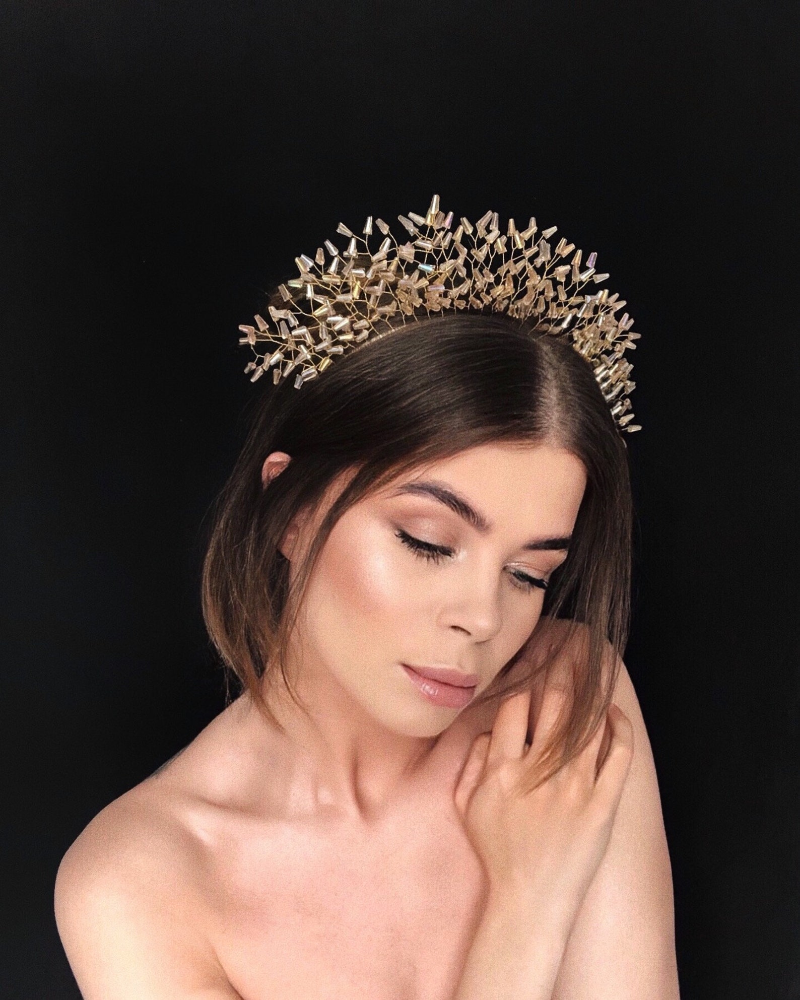 Tiara Gold Headpiece Crown Crowns and Tiaras Crystal - Etsy