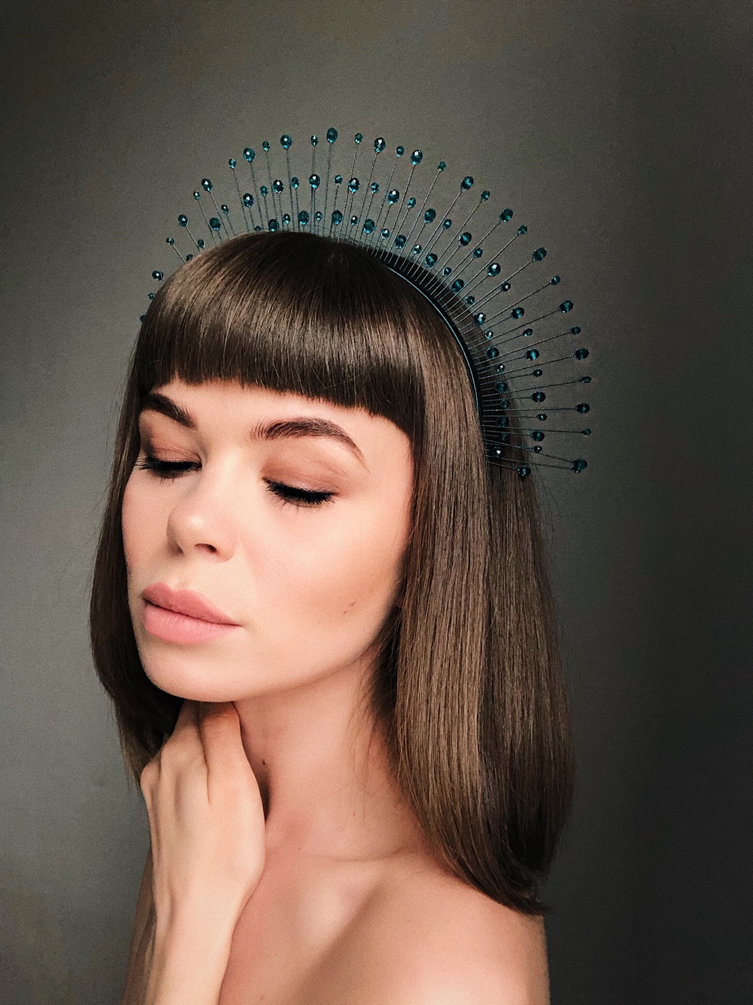 Green Headpiece, Crystal Tiara, Green Crown, Elven Headpiece, Forest ...