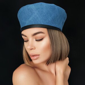 Denim Beret Denim Hat Blue Beret Denim Headpiece Modern - Etsy
