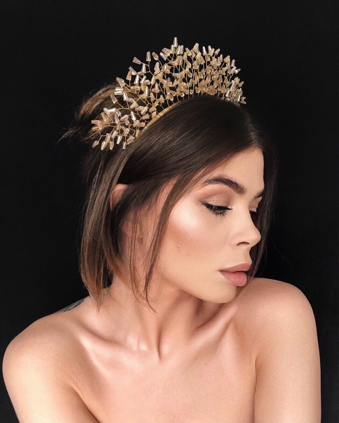 Tiara Gold Headpiece Crown Crowns and Tiaras Crystal - Etsy