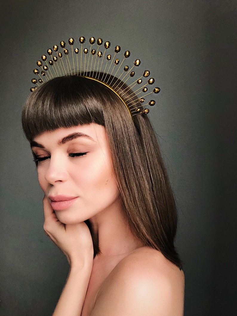 Gold Tiara Crystal Crown Gold Headpiece Crystal Headpiece - Etsy