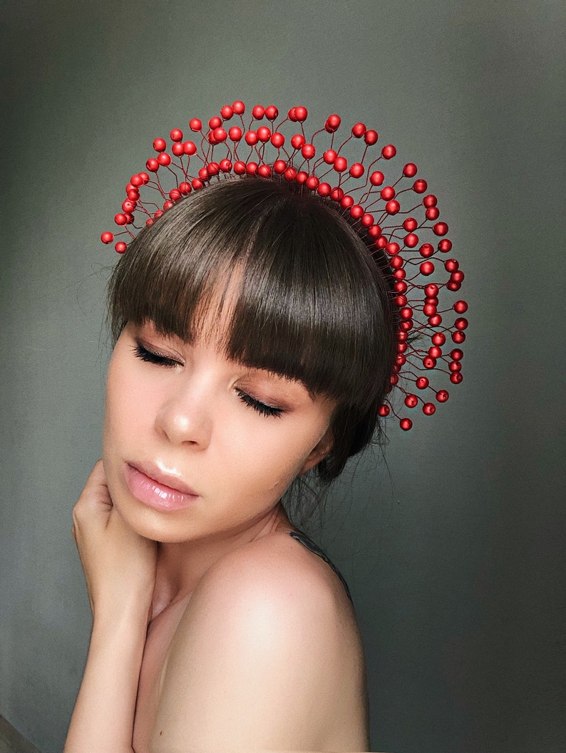 Red Headpiece Red Crystal Tiara Red Pearl Crown Red Crystal | Etsy