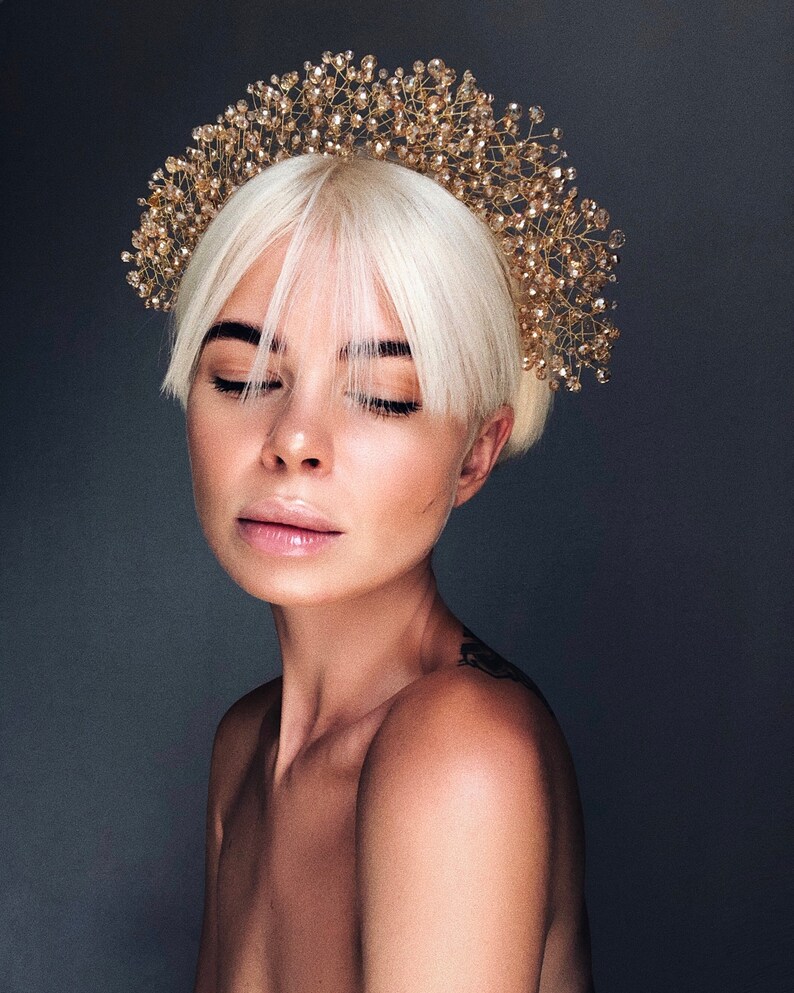 Gold Crystal Crown Gold Tiara Gold Crown Crystal Headpiece - Etsy Australia