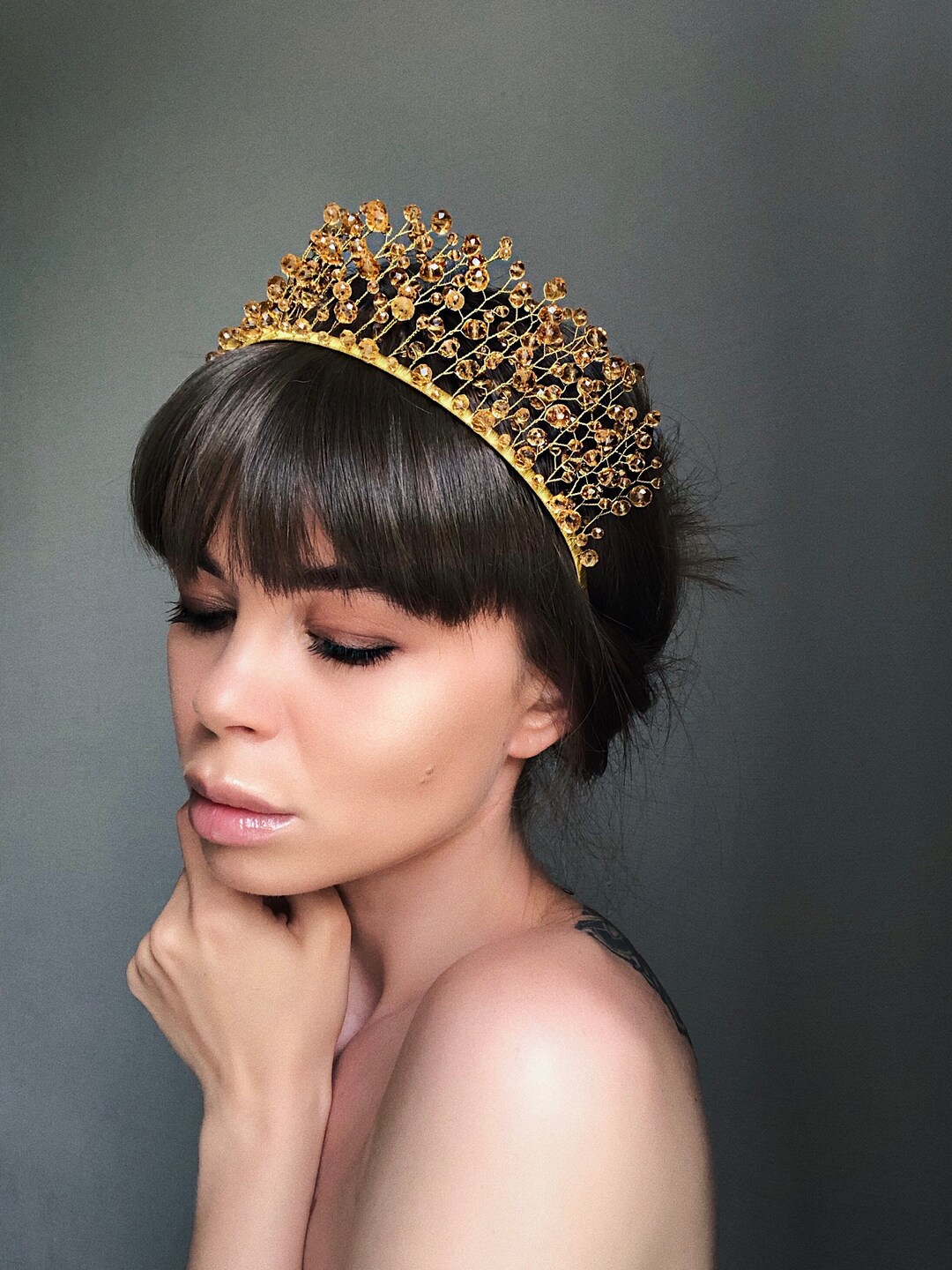 Gold Headpiece Gold Crown Crystal Tiara Crystal Headpieces - Etsy