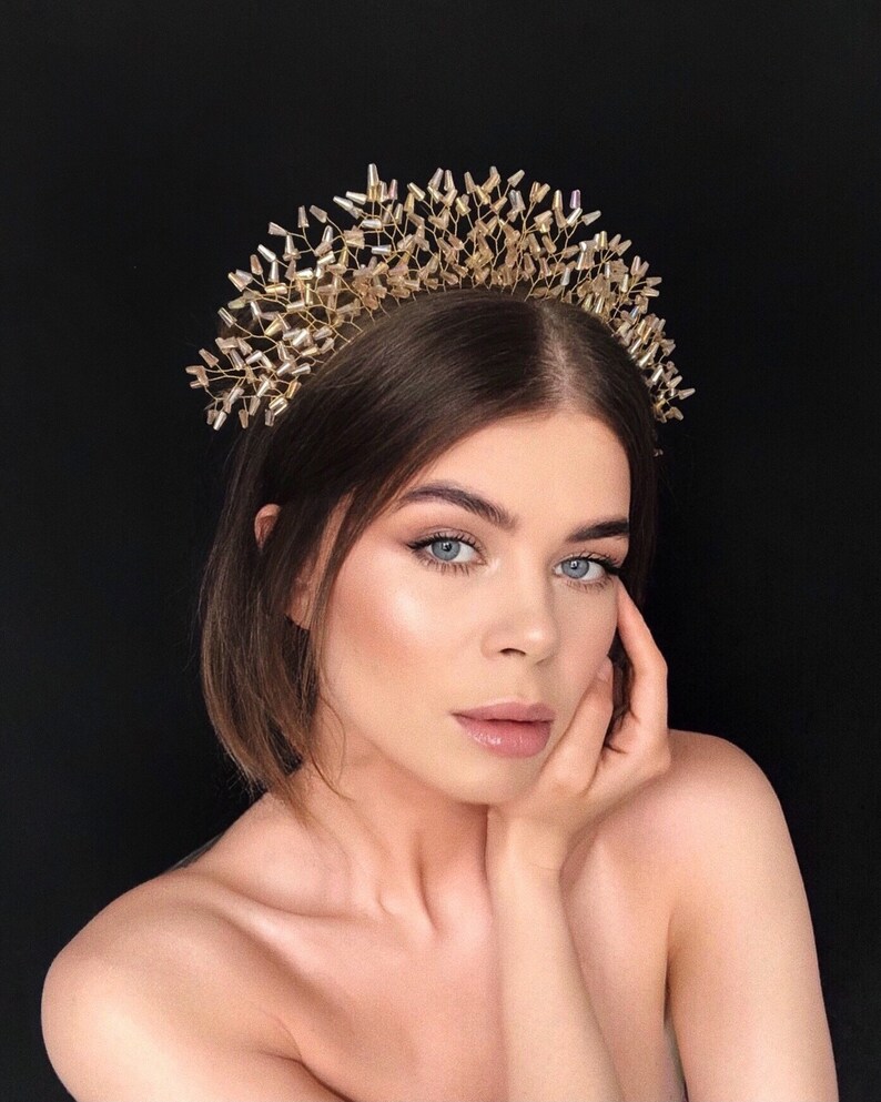 Tiara Gold Headpiece Crown Crowns and Tiaras Crystal - Etsy