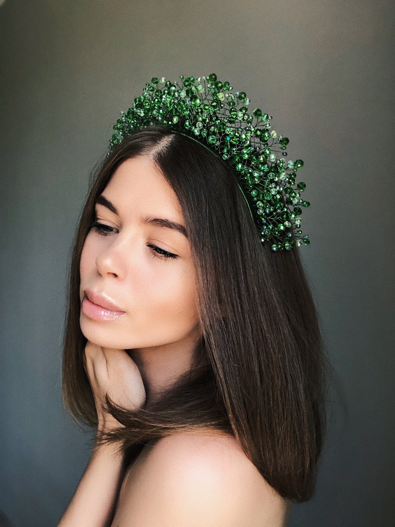 Crystal Headpiece Crystal Tiara Green Crown Tiara Green - Etsy