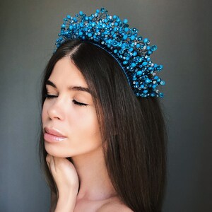 Blue Bridal Headpiece, Crystal Crown, Bridal Headdress, Blue Wedding ...
