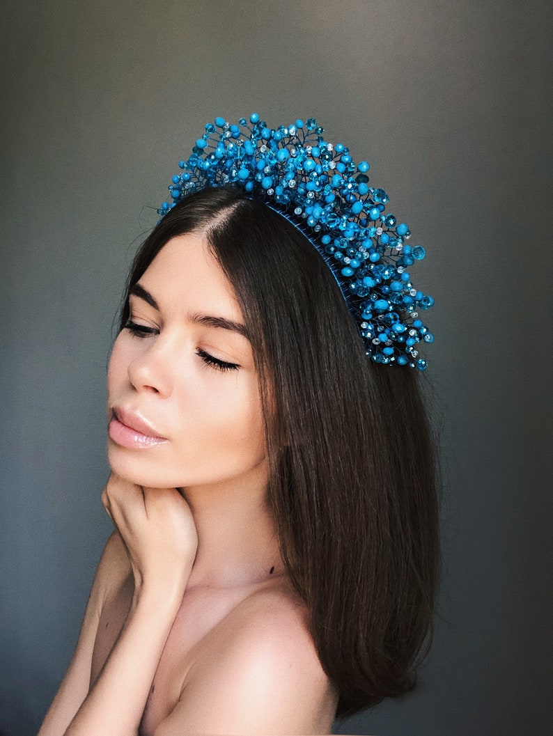 Blue Bridal Headpiece Crystal Crown Bridal Headdress Blue - Etsy