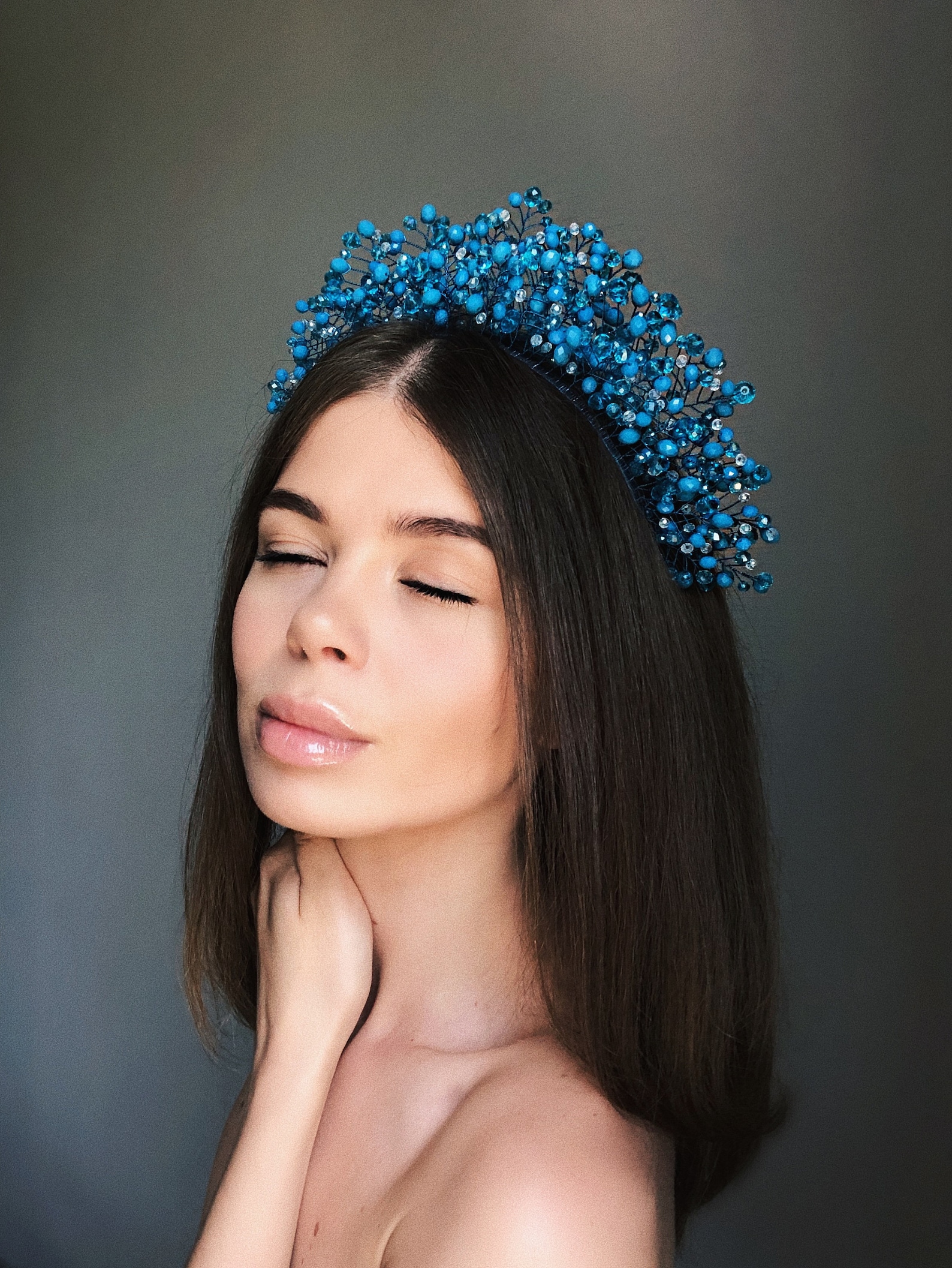 Blue Bridal Headpiece Crystal Crown Bridal Headdress Blue - Etsy