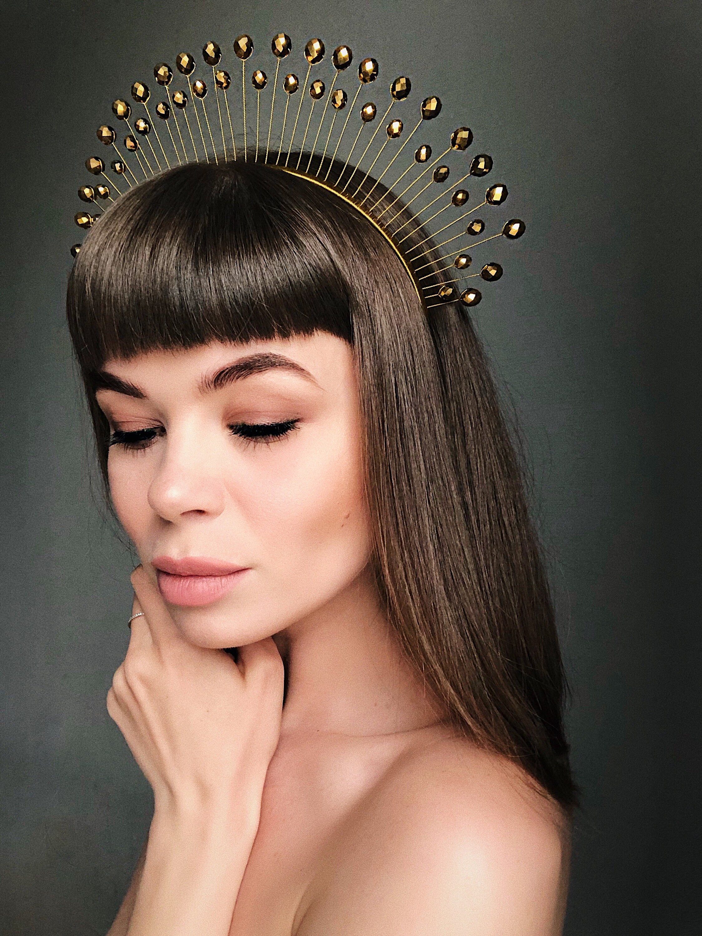 Gold Tiara Crystal Crown Gold Headpiece Crystal Headpiece - Etsy