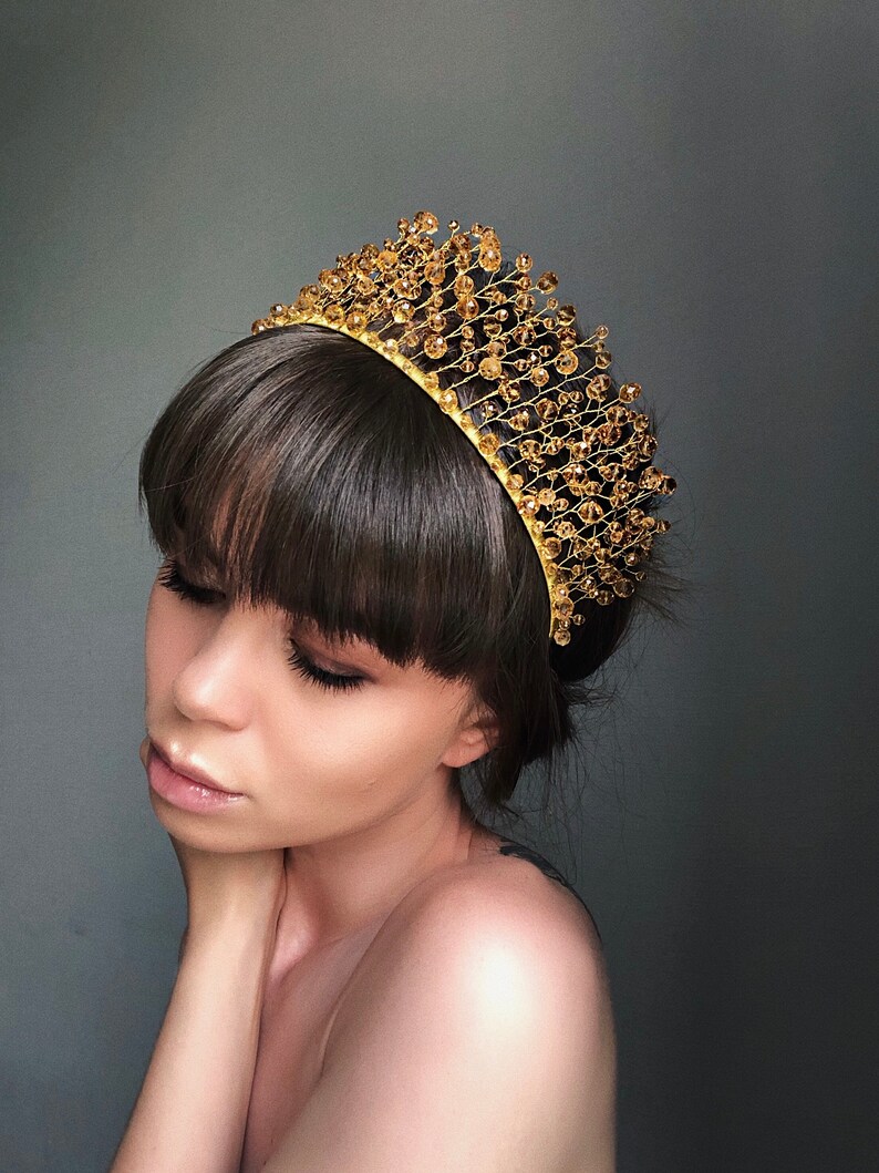 Gold Headpiece Gold Crown Crystal Tiara Crystal Headpieces | Etsy