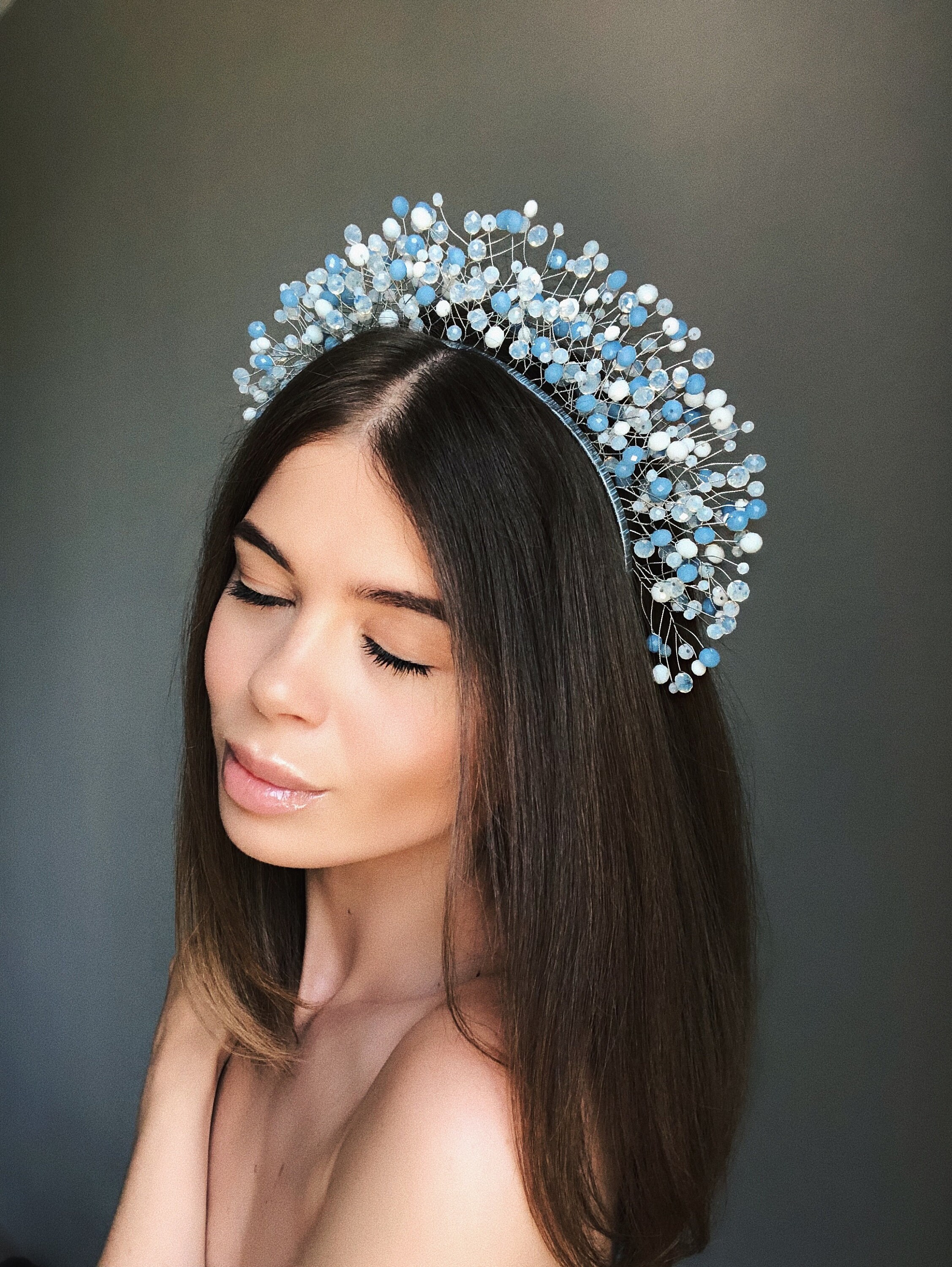 Blue Tiara Crystal Crown Bridal Tiara Blue Headpiece | Etsy