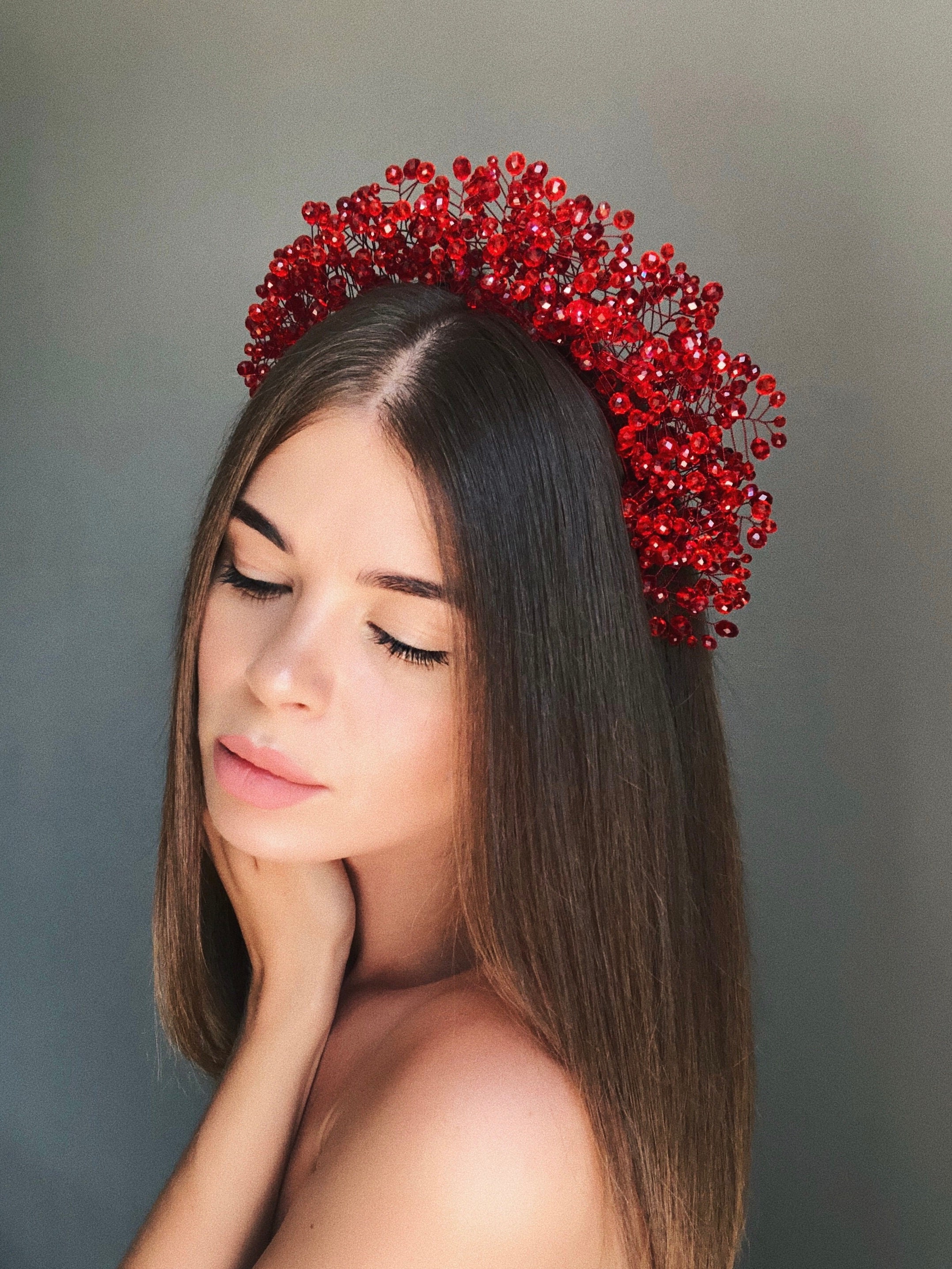 Red Crown Red Tiara Crowns Tiara Red Headpiece Crystal - Etsy