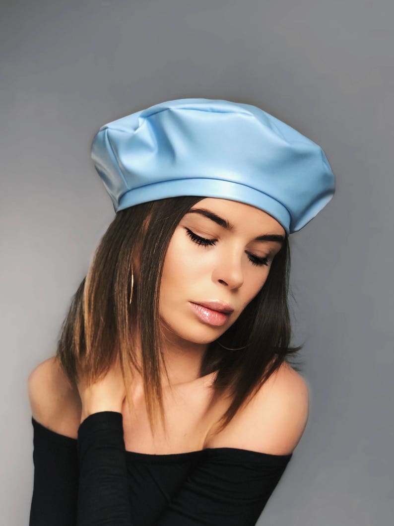 Leather Beret Blue Beret Berets Blue Beret Hat Cocktail - Etsy
