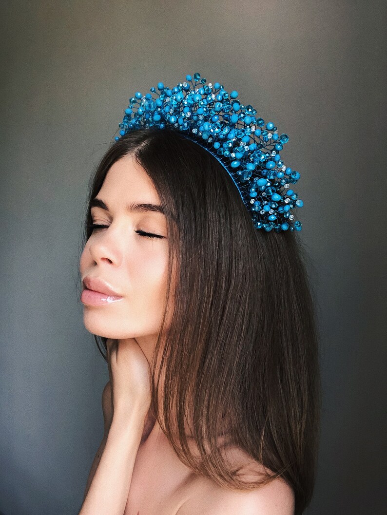 Blue Bridal Headpiece Crystal Crown Bridal Headdress Blue - Etsy