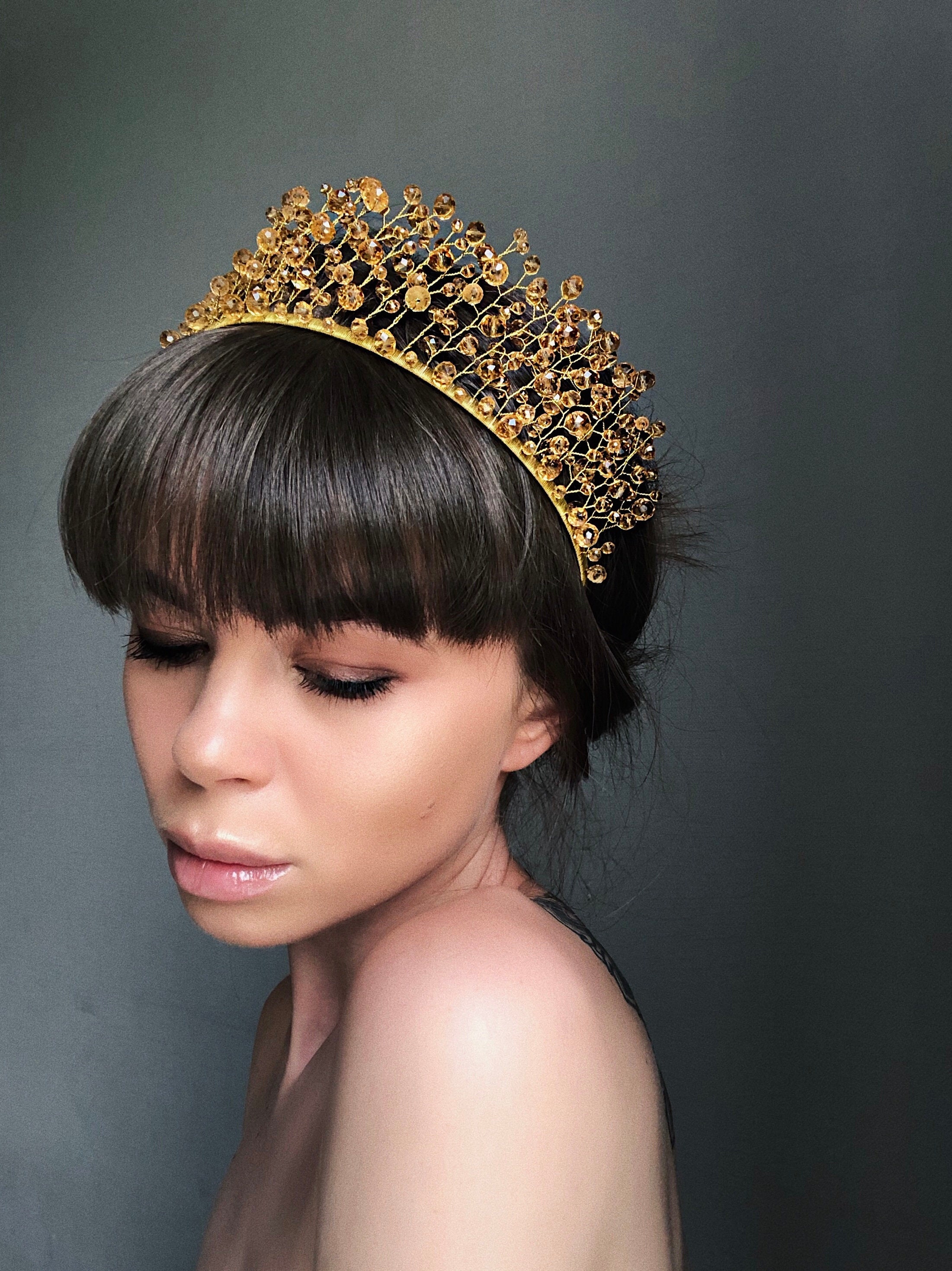 Gold Headpiece Gold Crown Crystal Tiara Crystal Headpieces | Etsy