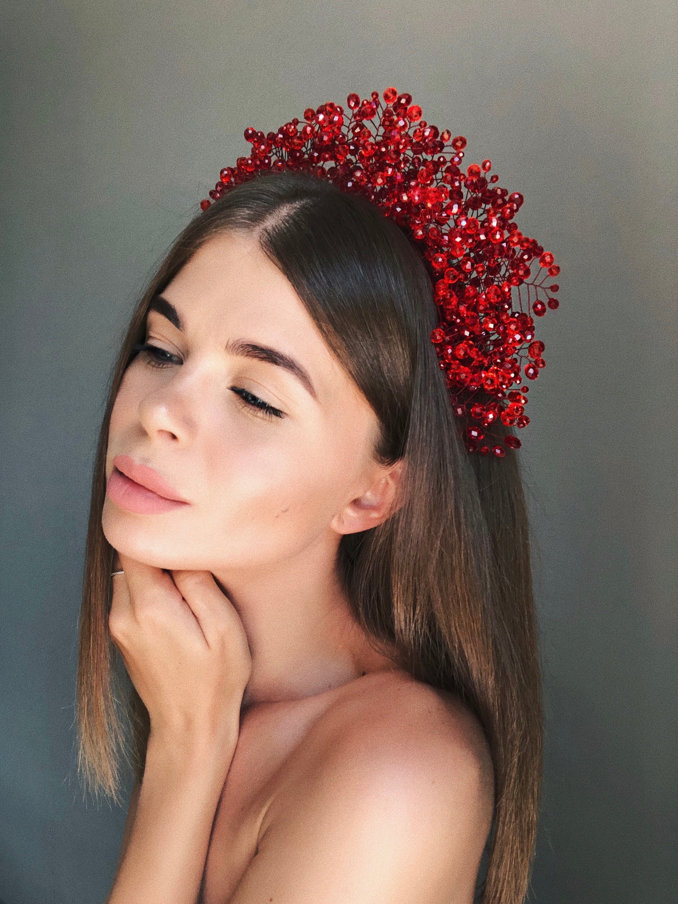 Red Crown Red Tiara Crowns Tiara Red Headpiece Crystal - Etsy