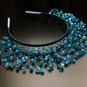 Blue Bridal Headpiece, Crystal Crown, Bridal Headdress, Blue Wedding ...