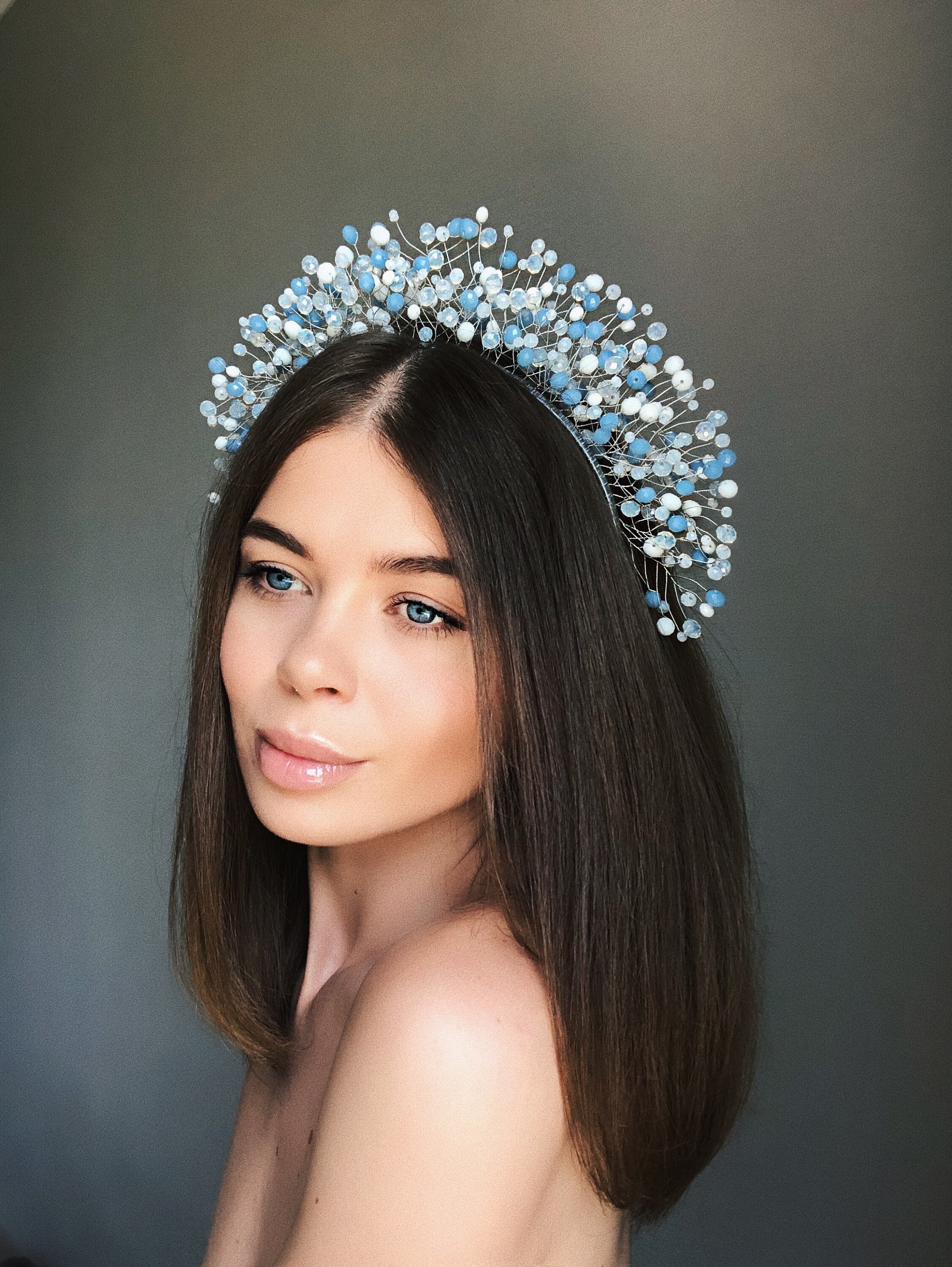 Blue Tiara Crystal Crown Bridal Tiara Blue Headpiece | Etsy