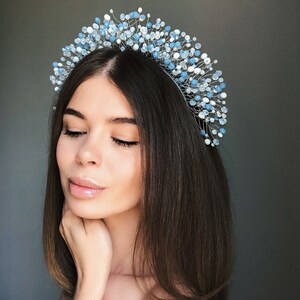 Blue Tiara Crystal Crown Bridal Tiara Blue Headpiece - Etsy