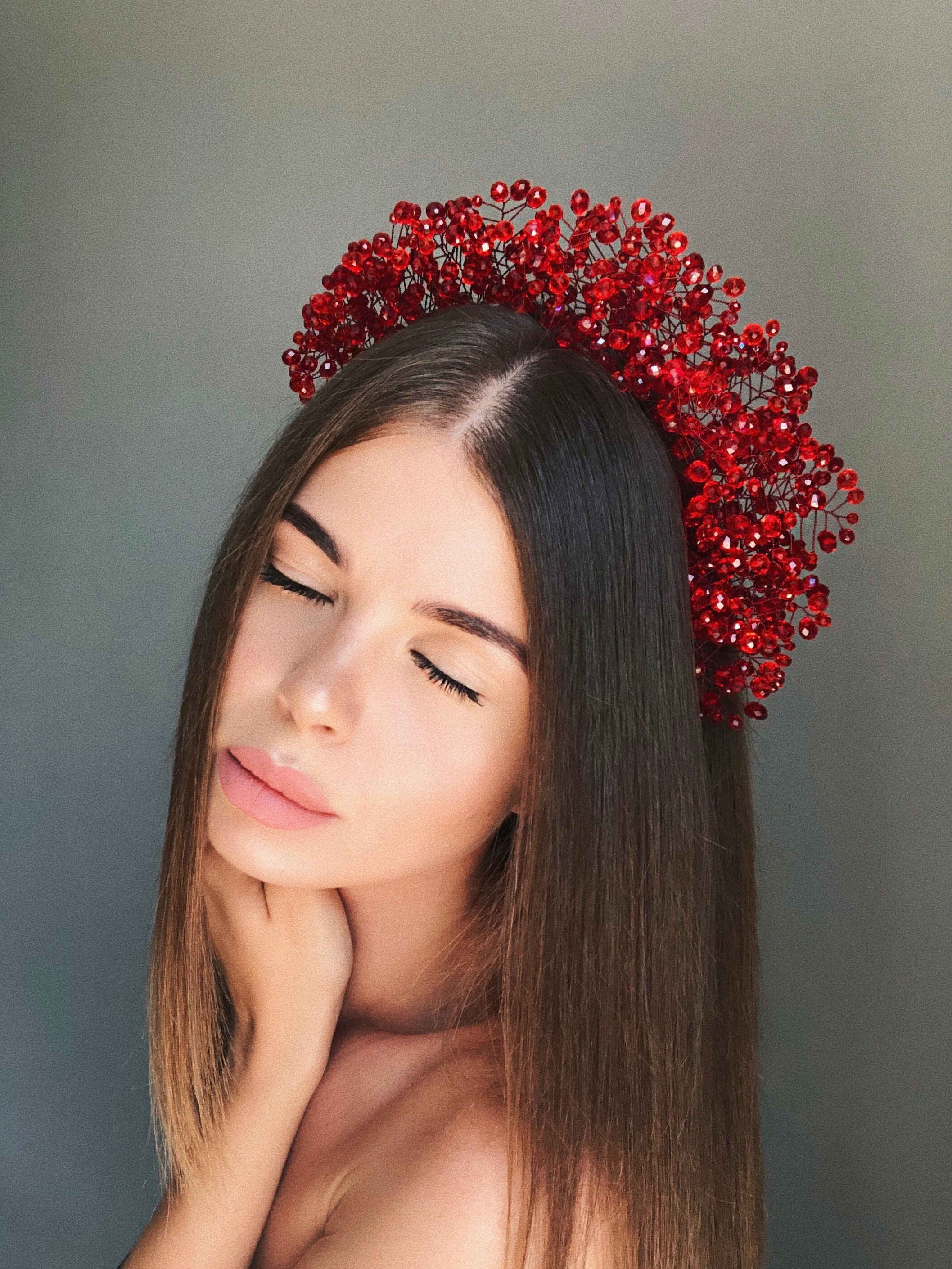 Red Crown Red Tiara Crowns Tiara Red Headpiece Crystal - Etsy
