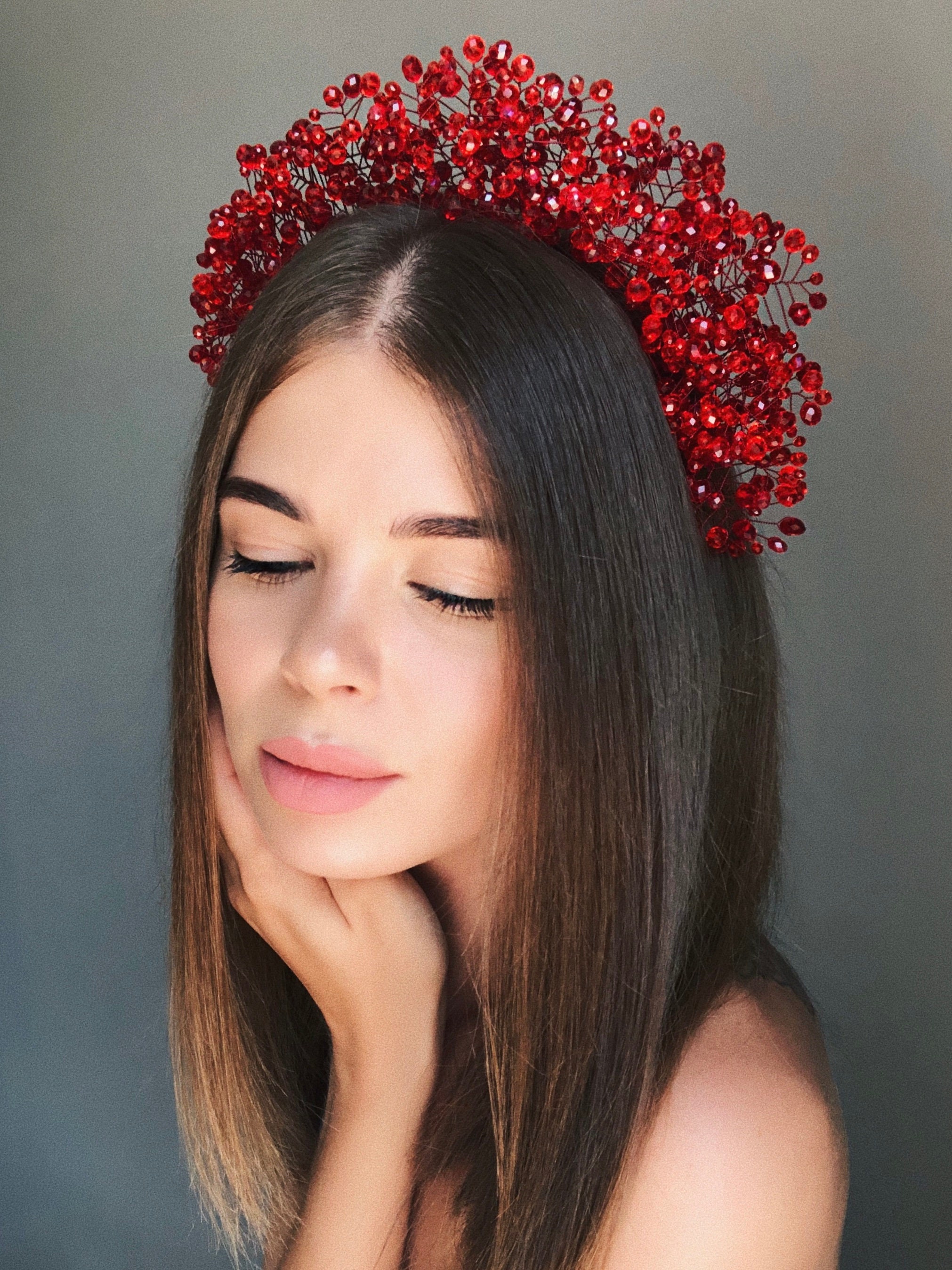 Red Crown Red Tiara Crowns Tiara Red Headpiece Crystal - Etsy