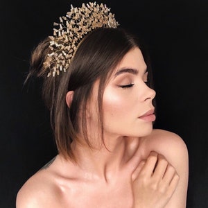 Tiara Gold Headpiece Crown Crowns and Tiaras Crystal - Etsy