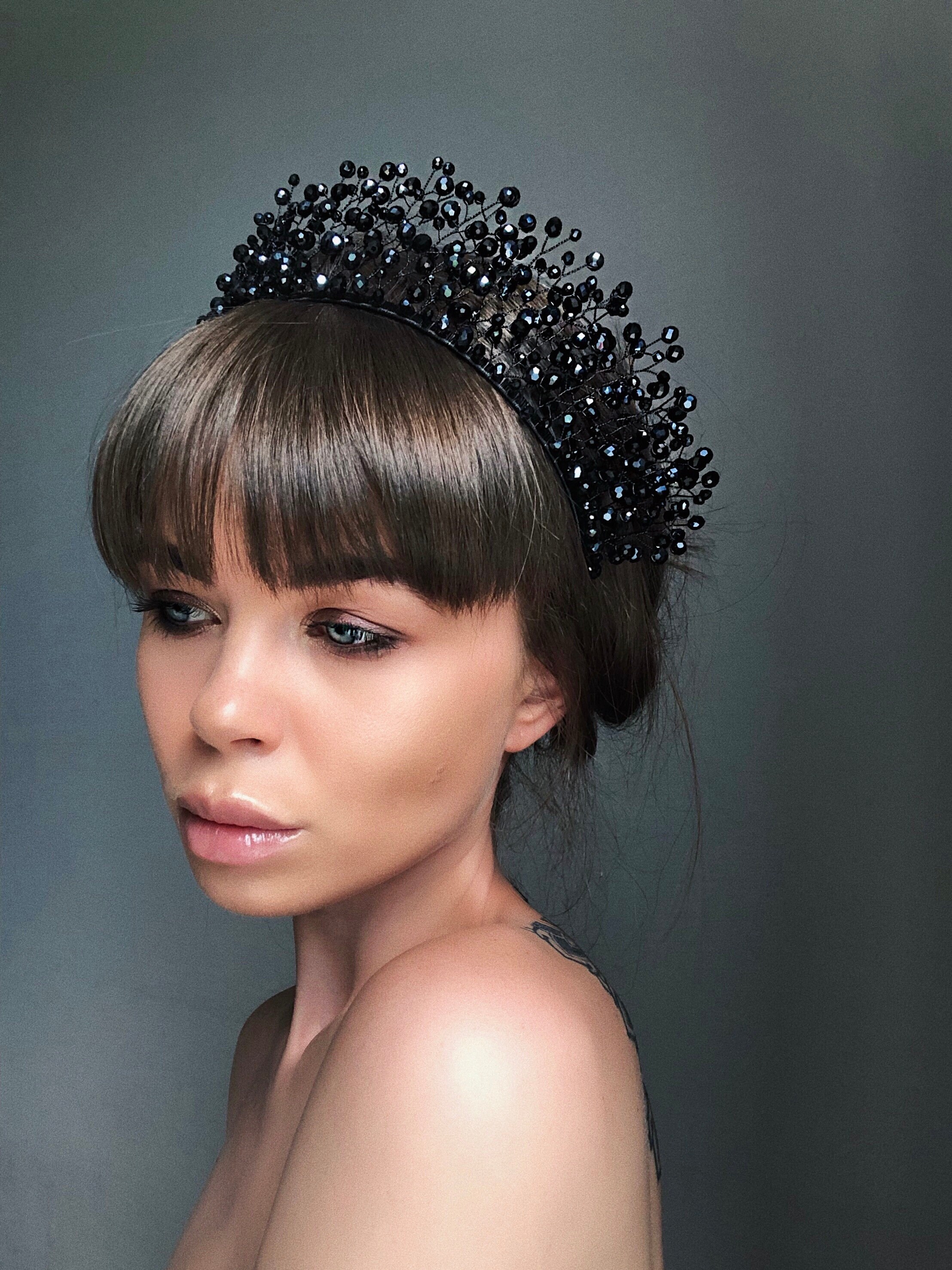 Black Crown Black Crystal Tiara Black Headpieces Black - Etsy