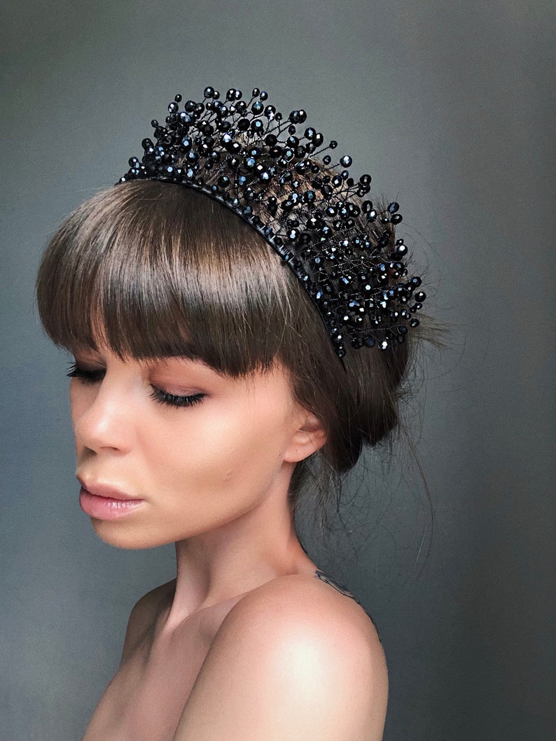 Black Crown Black Crystal Tiara Black Headpieces Black - Etsy