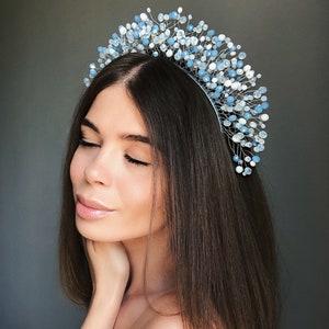 Blue Tiara Crystal Crown Bridal Tiara Blue Headpiece - Etsy