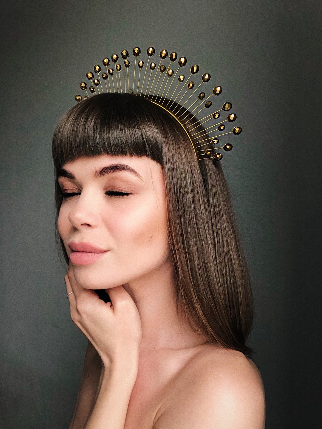 Gold Tiara Crystal Crown Gold Headpiece Crystal Headpiece - Etsy