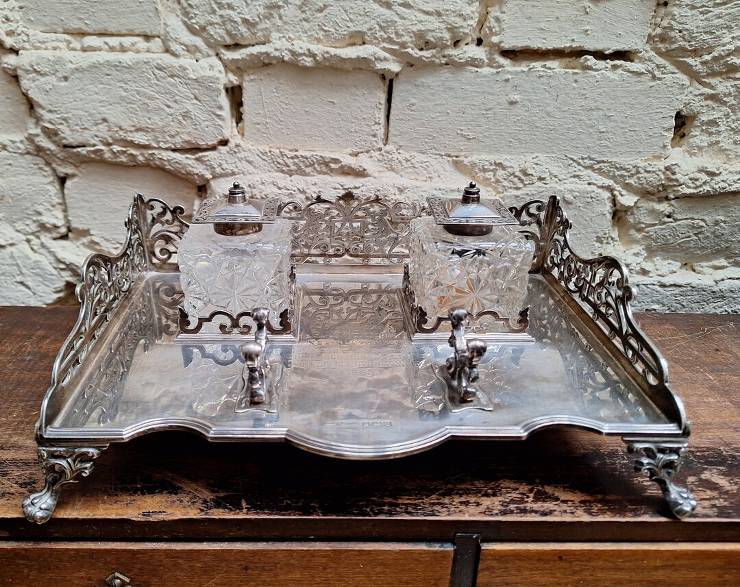 Solid Silver Inkwell Desk Stand by Walker and Hall - Etsy
