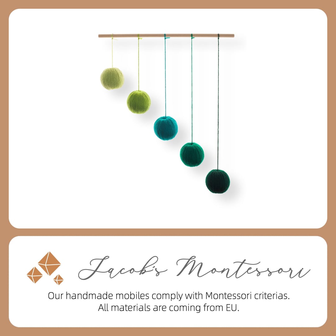 Green Gobbi Mobile, Montessori Mobile, Montessori Toy, Baby Toy, Crib ...