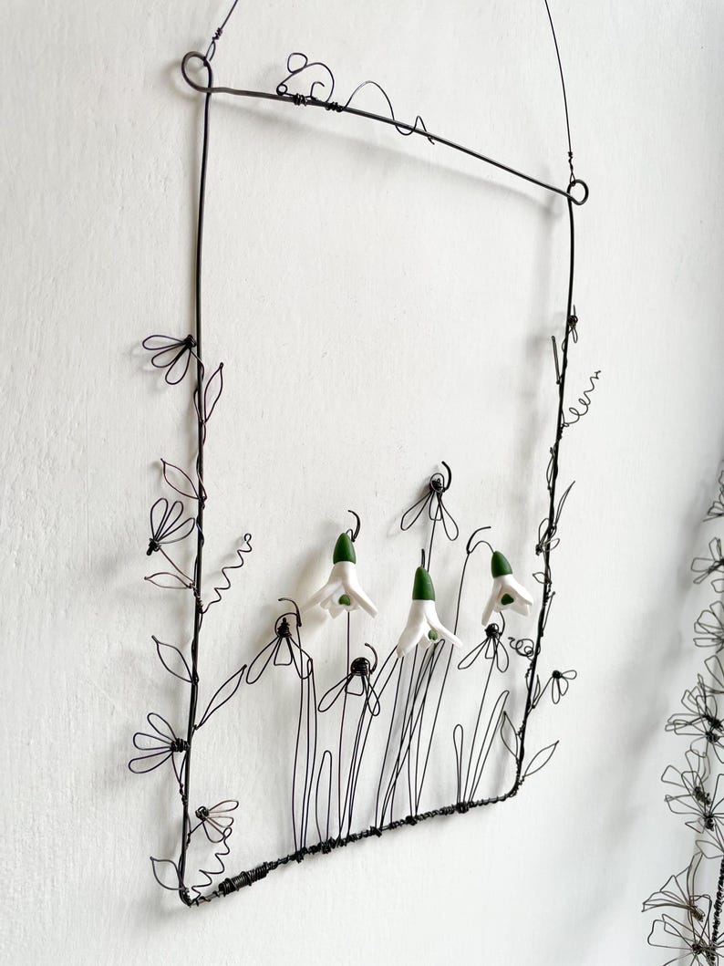 Wire Hanging With Snowdrops and Dormouse, Polymer Clay Flowers, Spring ...