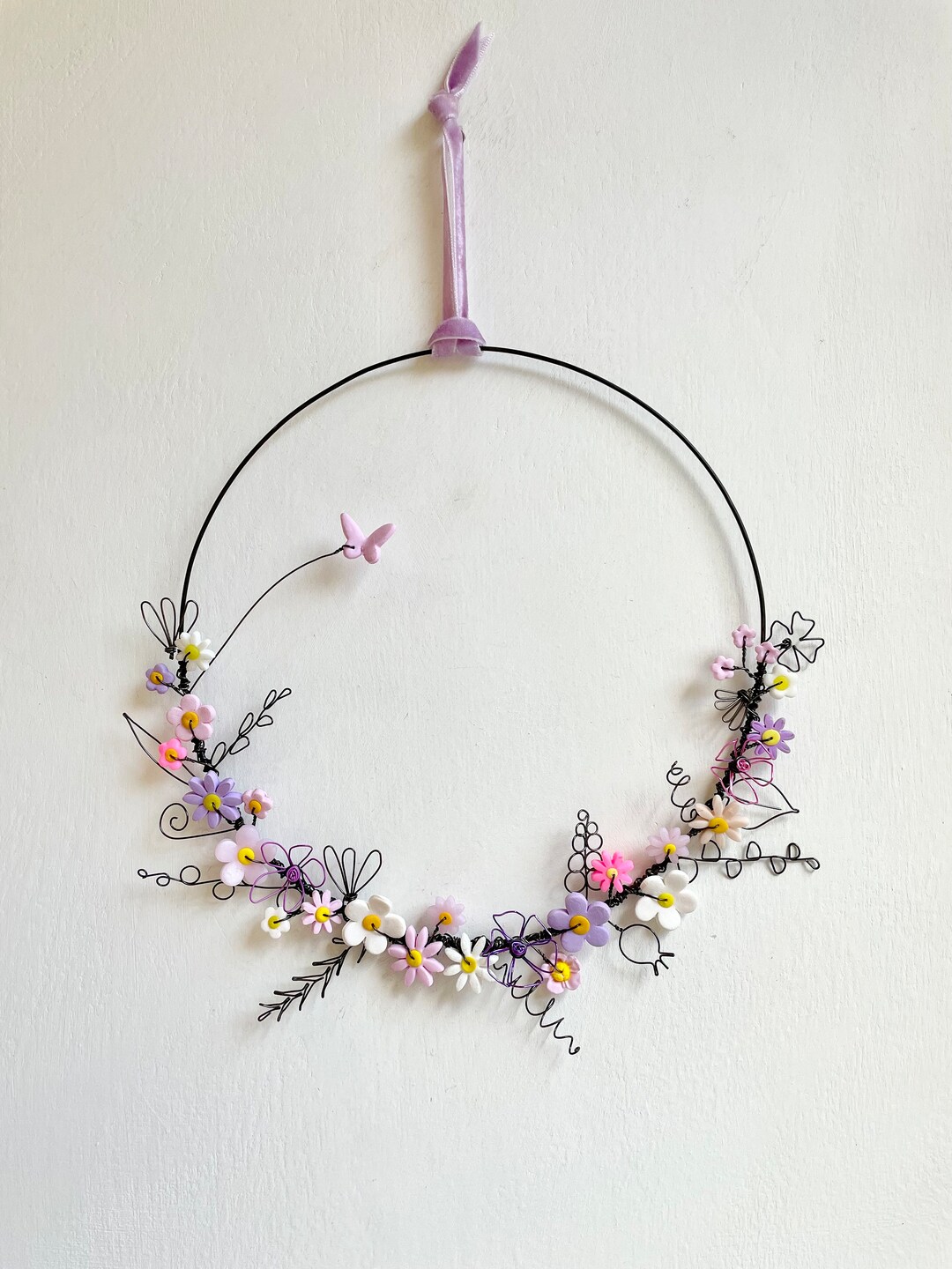 Wreath, Wire Art, Clay Flowers, Wire Flowers, Daisies, Polymer Clay ...