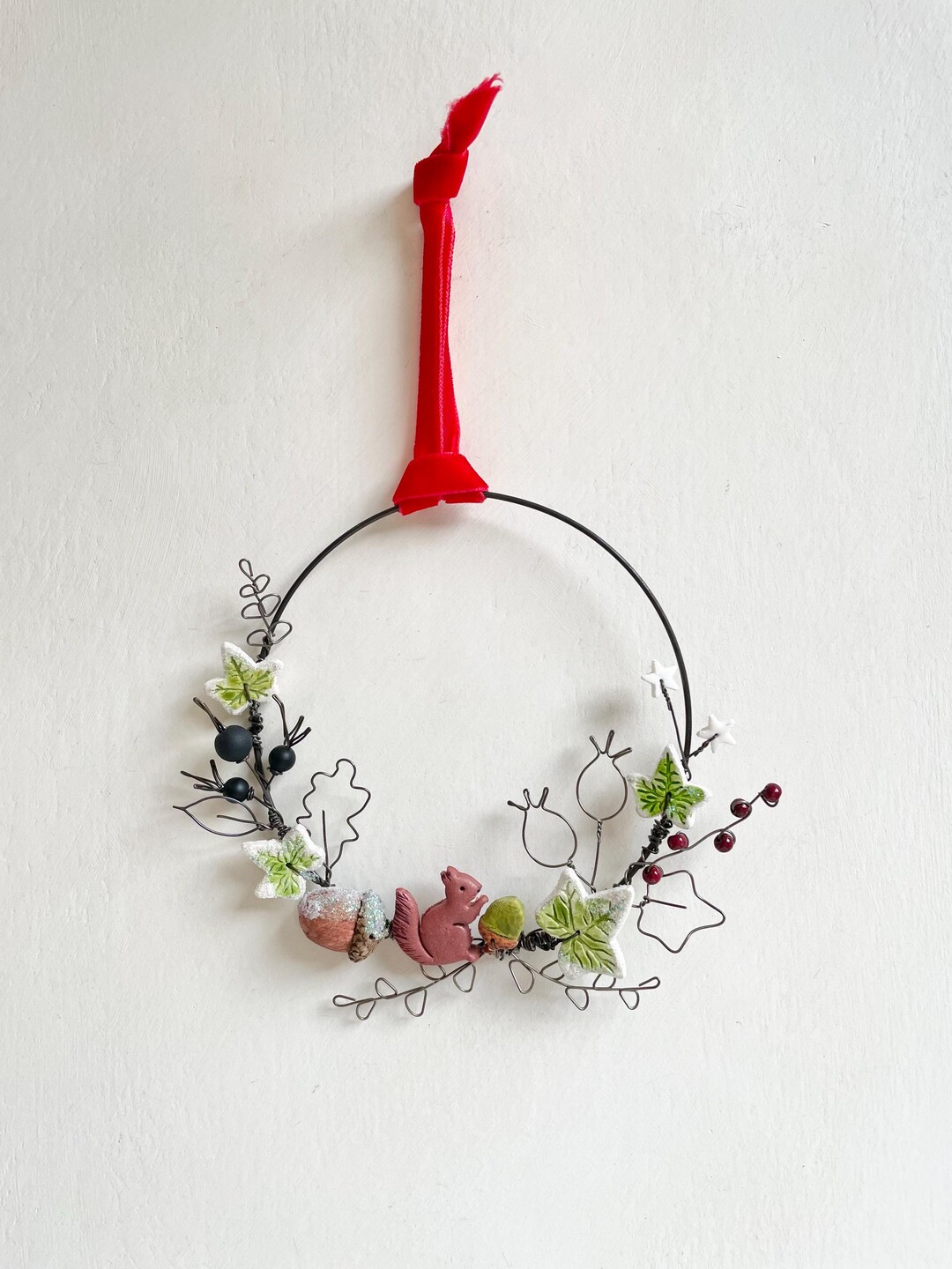 Wreath, Small Hoop, Acorns, Oak Leaves, Berries, Blackberries, Squirrel ...