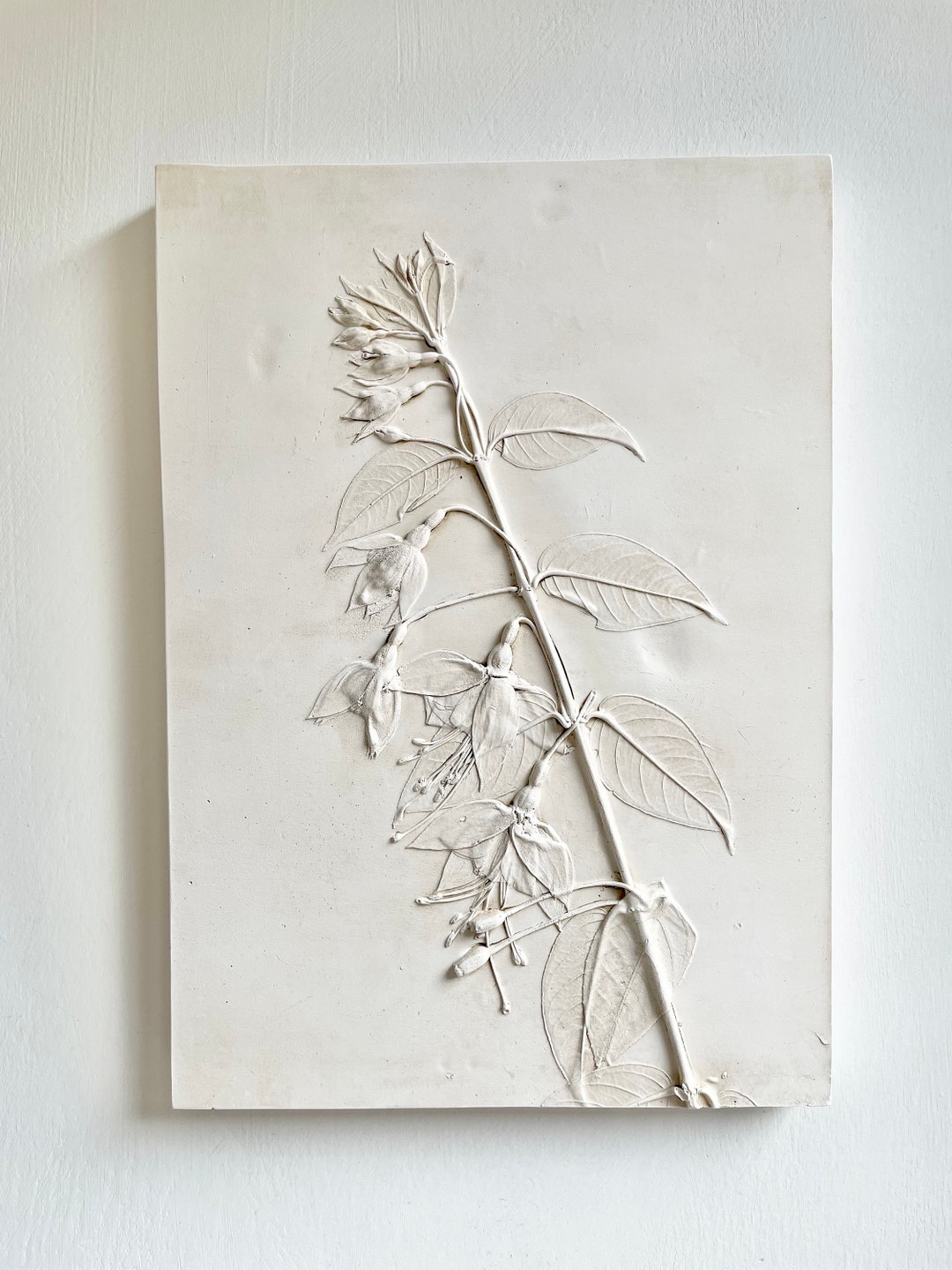 Botanical Plaster Relief, Plaster Cast Impression of Fuchia Flowers and ...