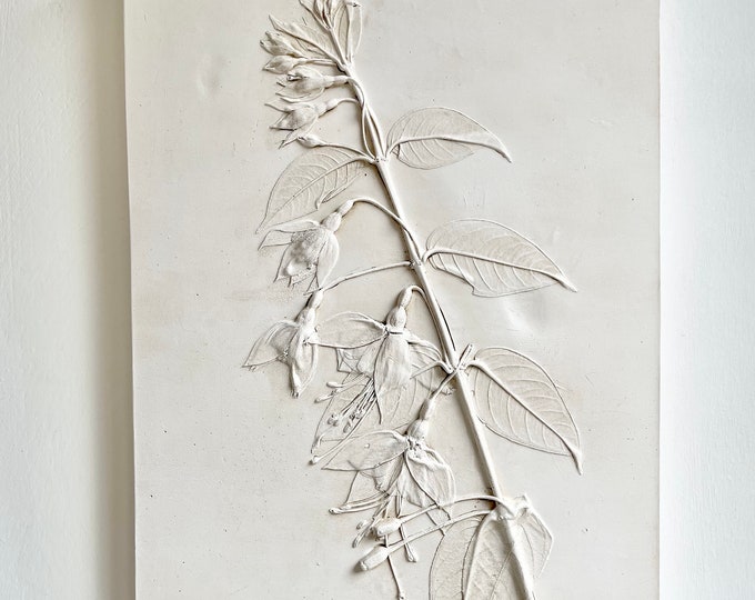 Botanical Plaster Relief, Plaster Cast Impression of Fuchia Flowers and ...