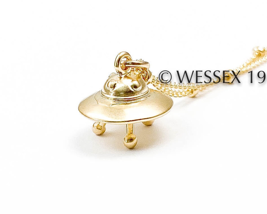 Gold Alien Spaceship Pendant Necklace UFO Pendant Necklace Outer Space ...