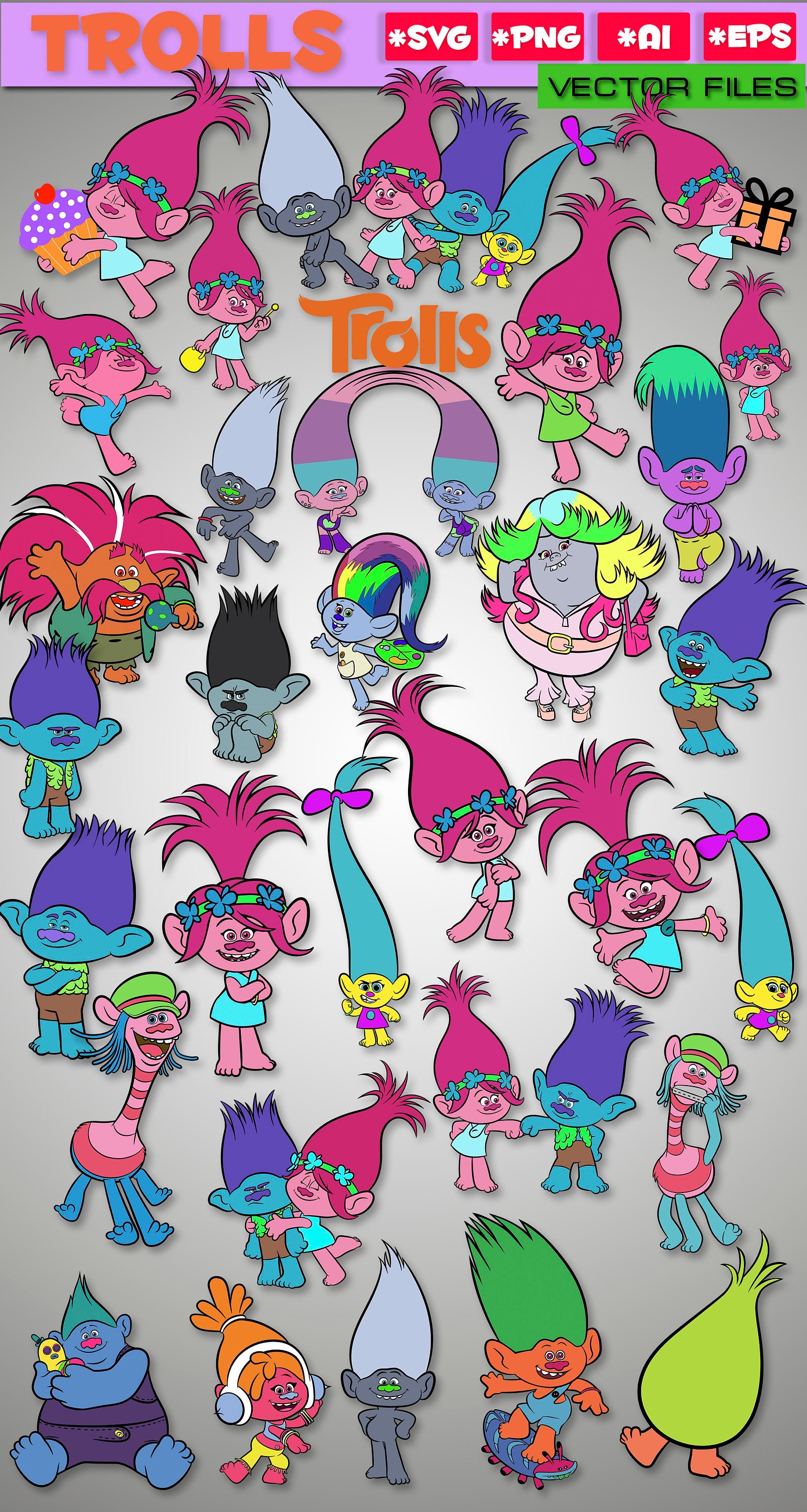 Trolls SVG PNG EPS Ai 32 files Vector Digital Trolls clipart | Etsy