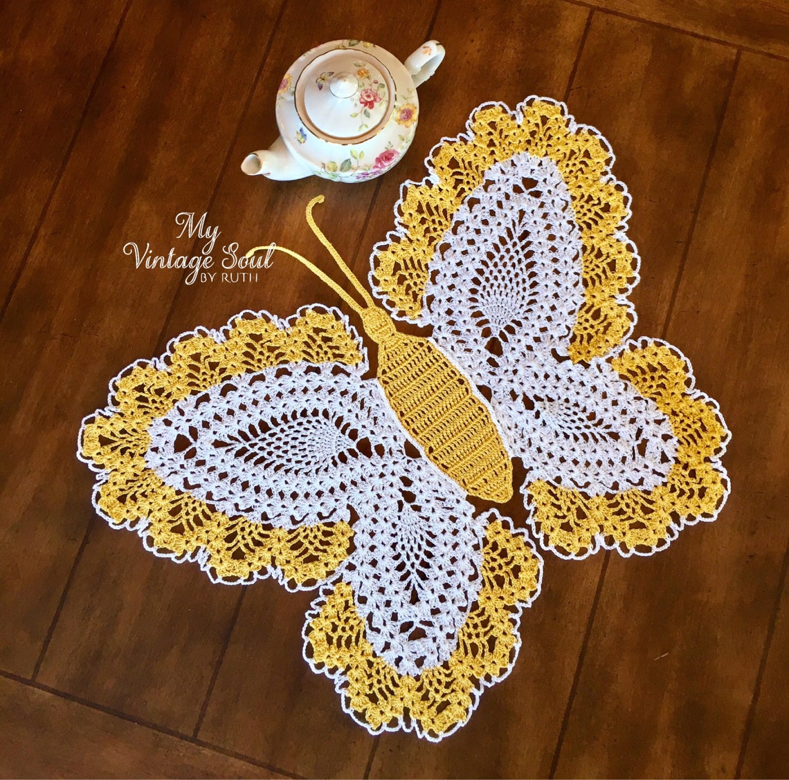 Butterfly Crochet Art Vintage Crochet Doily Handmade Doily Farmhouse ...