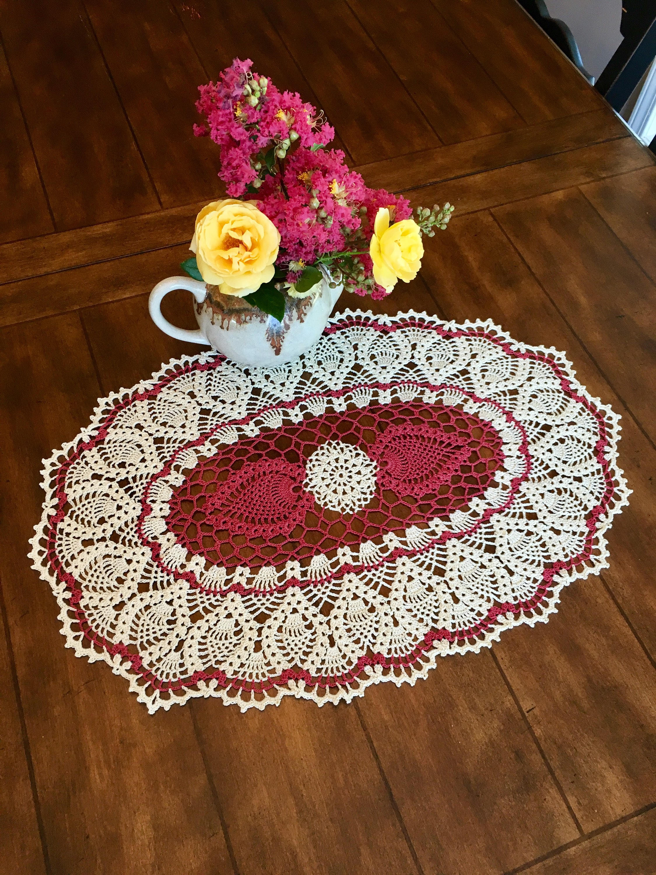 Country Rose Lace Doily - Oval Crochet Doily - Farmhouse Table Decor ...