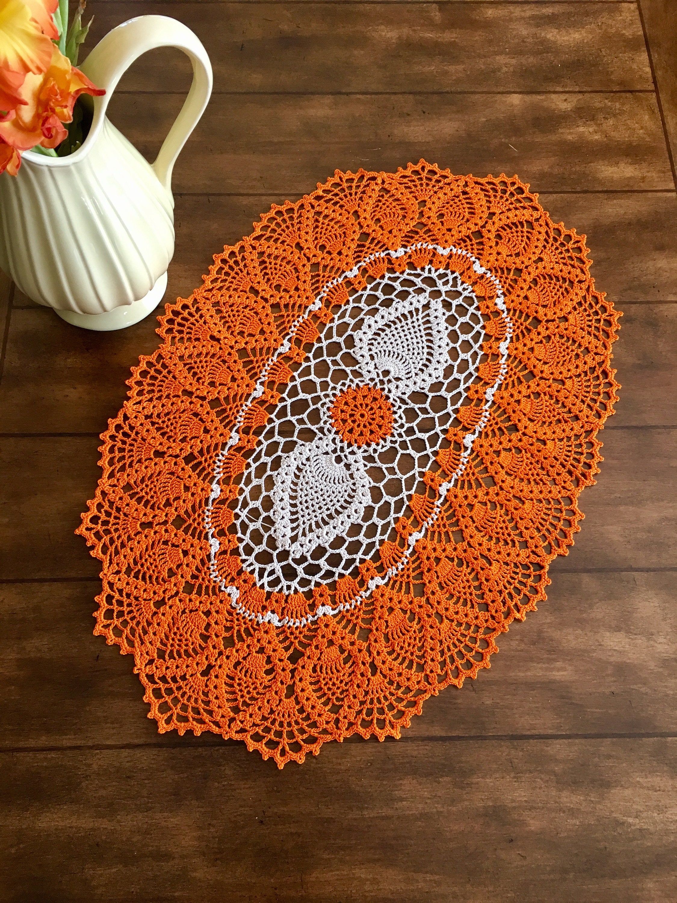 Fall Lace Doily | Pumpkin Table Doily | Pineapple Crochet Doily ...