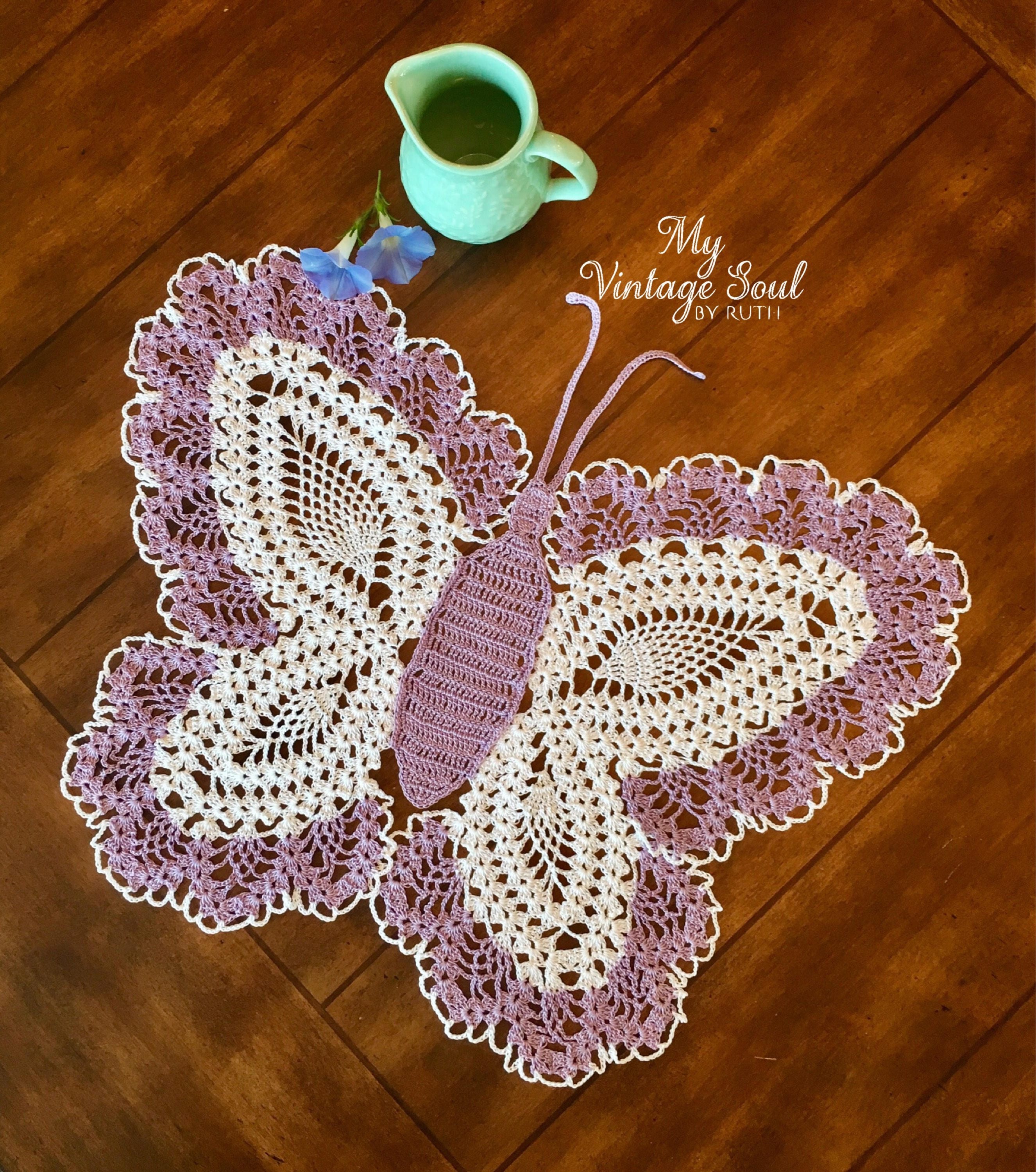 Butterfly Crochet Art Vintage Crochet Doily Handmade Doily Farmhouse ...