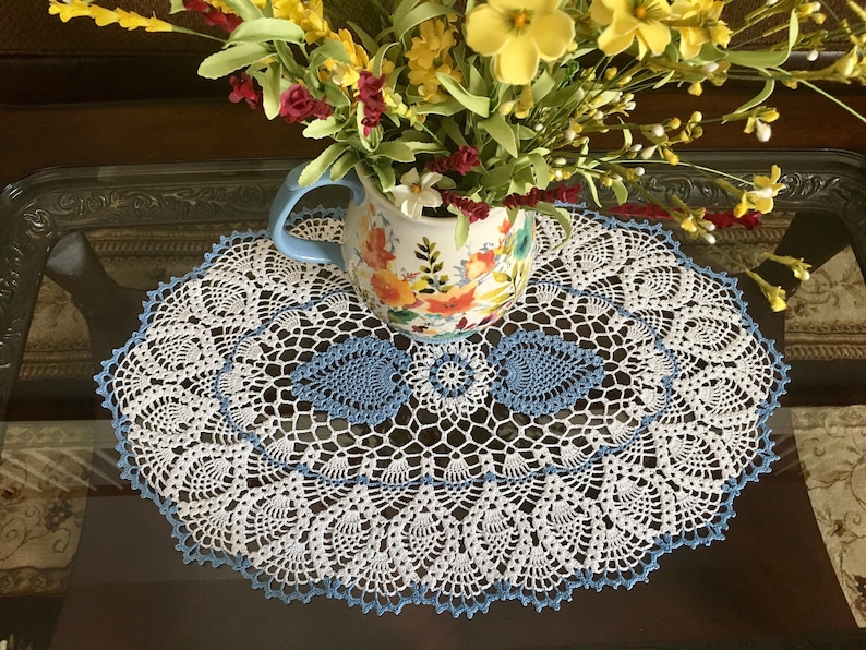 Crochet Christmas Doily | Blue Coffee Table Doily | Pineapple Crochet ...