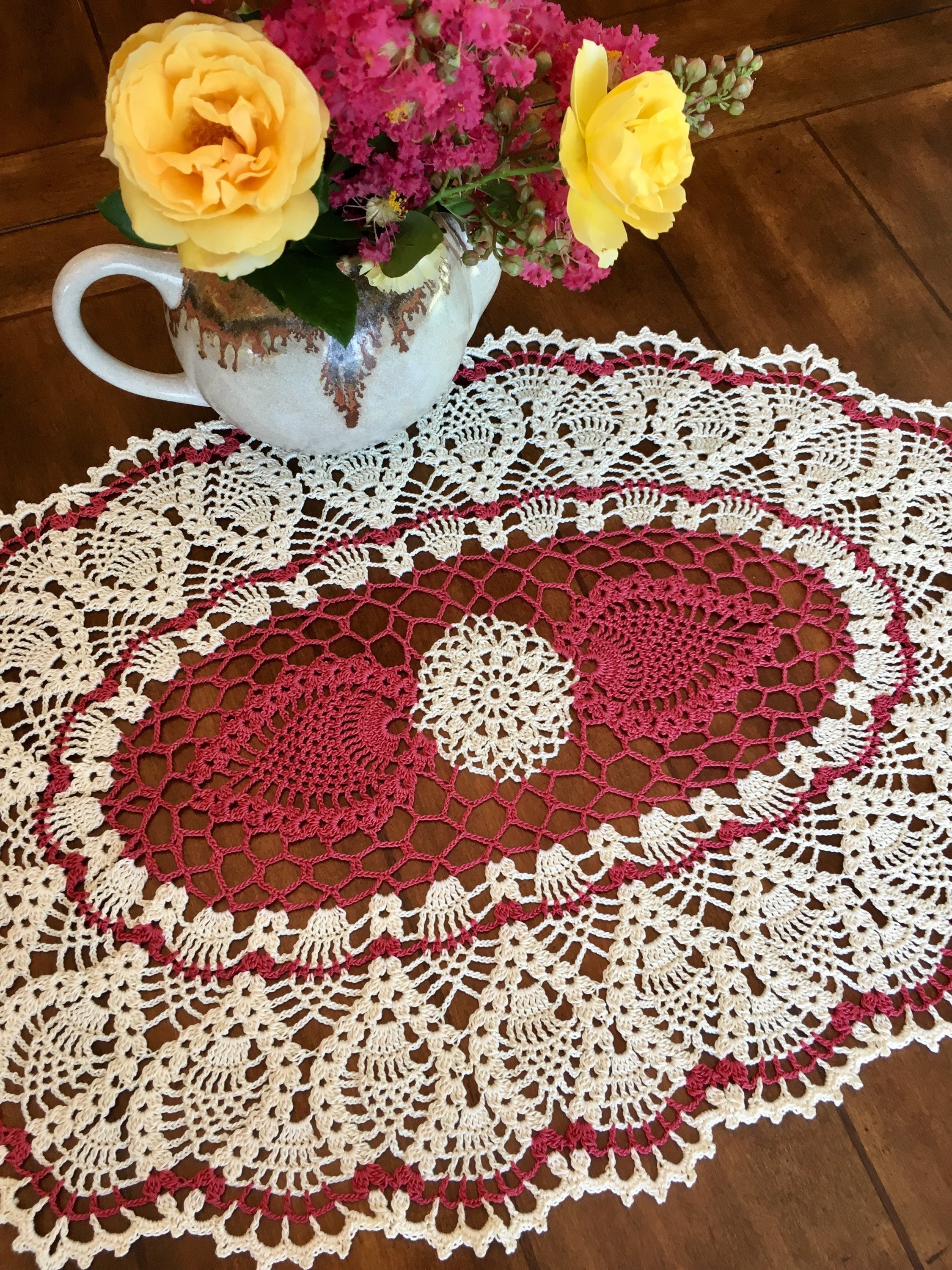 Country Rose Lace Doily - Oval Crochet Doily - Farmhouse Table Decor ...