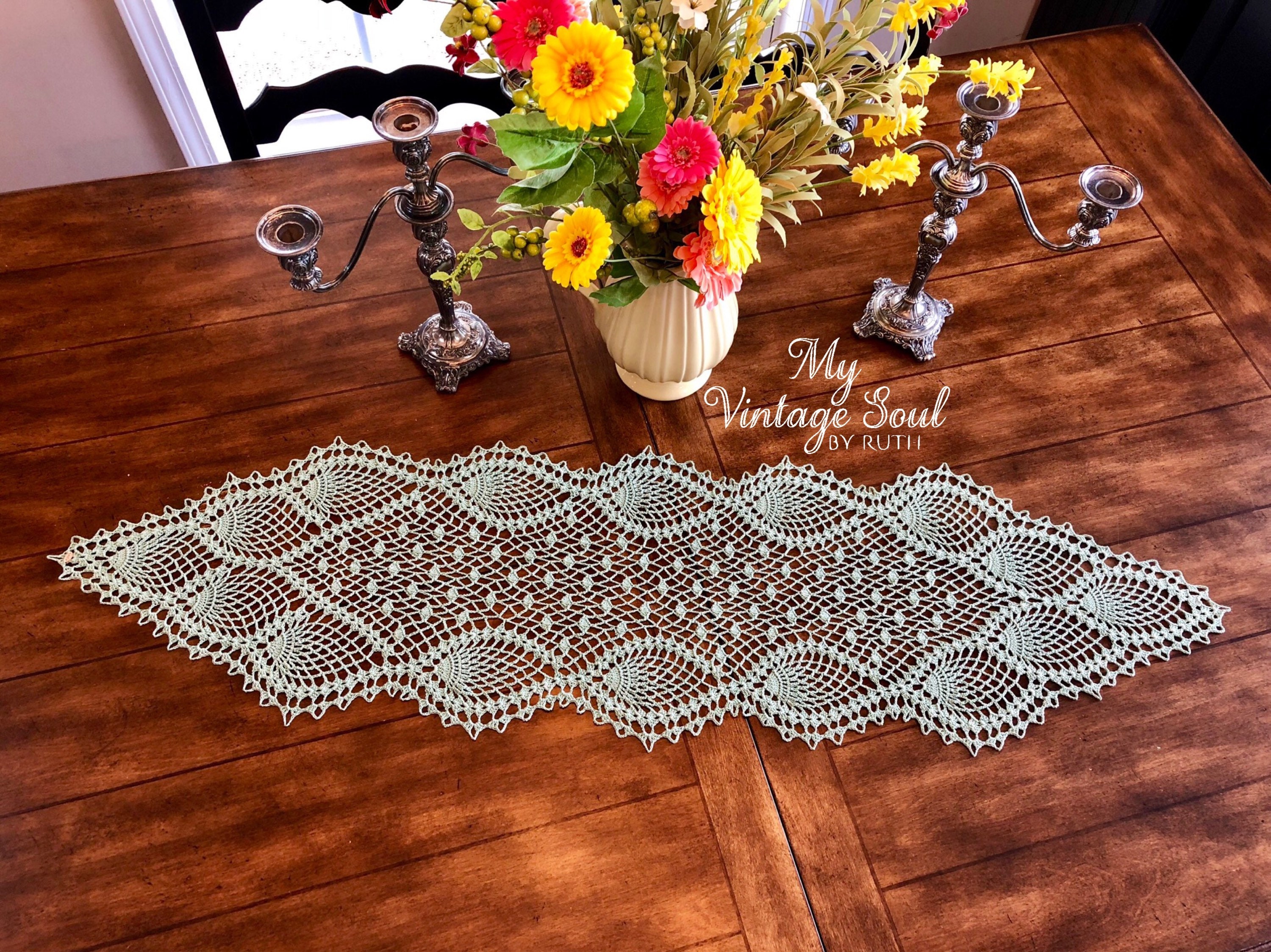 French Country Table Runner Crochet Table Runner Crochet Mantle Scarf ...