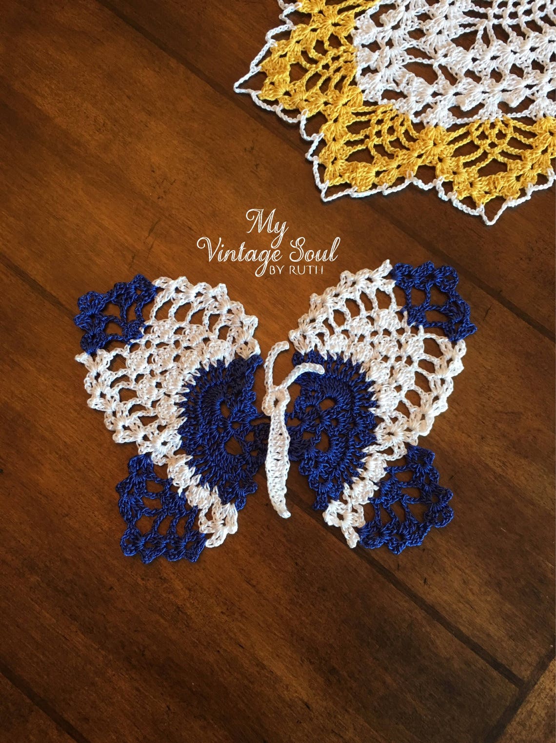 Crochet Butterfly Doily Butterfly Wall Art Lace Doily Farmhouse Decor ...
