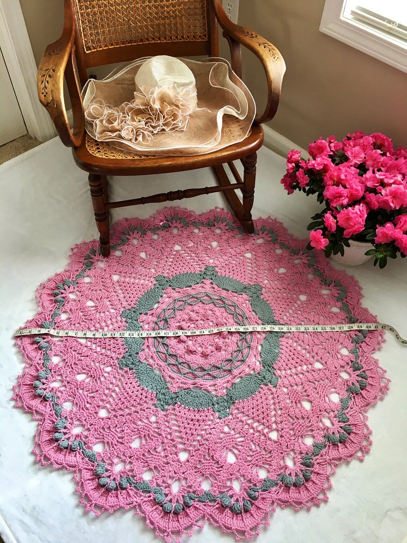 Pink and Gray Doily Rug | Nursery Room Decor | Cute Area Rug | Crochet ...