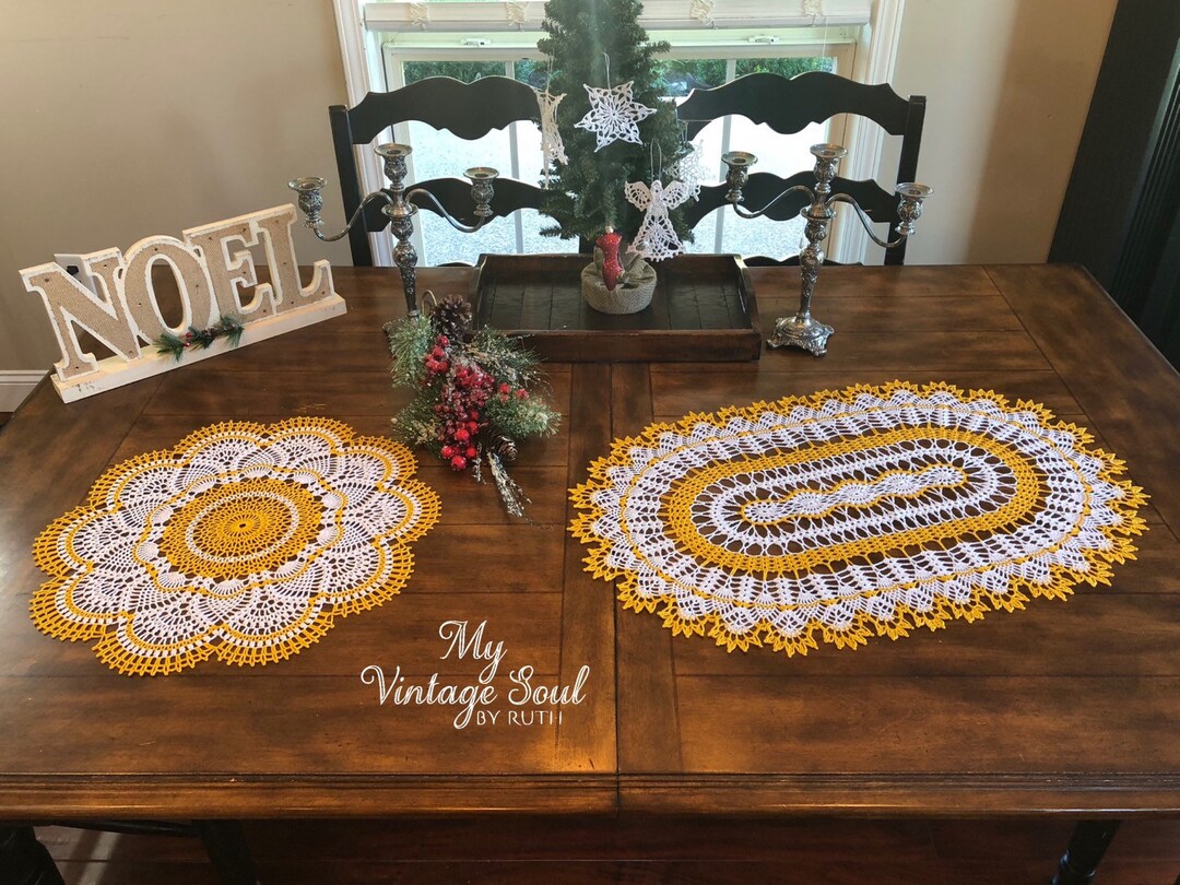 White and Yellow Doily Set | Pineapple Doily | Handmade Doilies ...